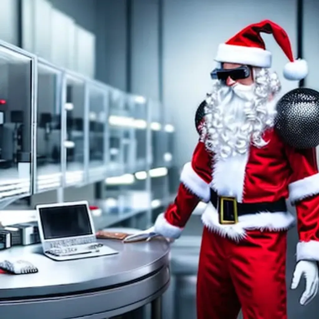 cyberpunk santa delivering gifts in a futuristic hou... | OpenArt