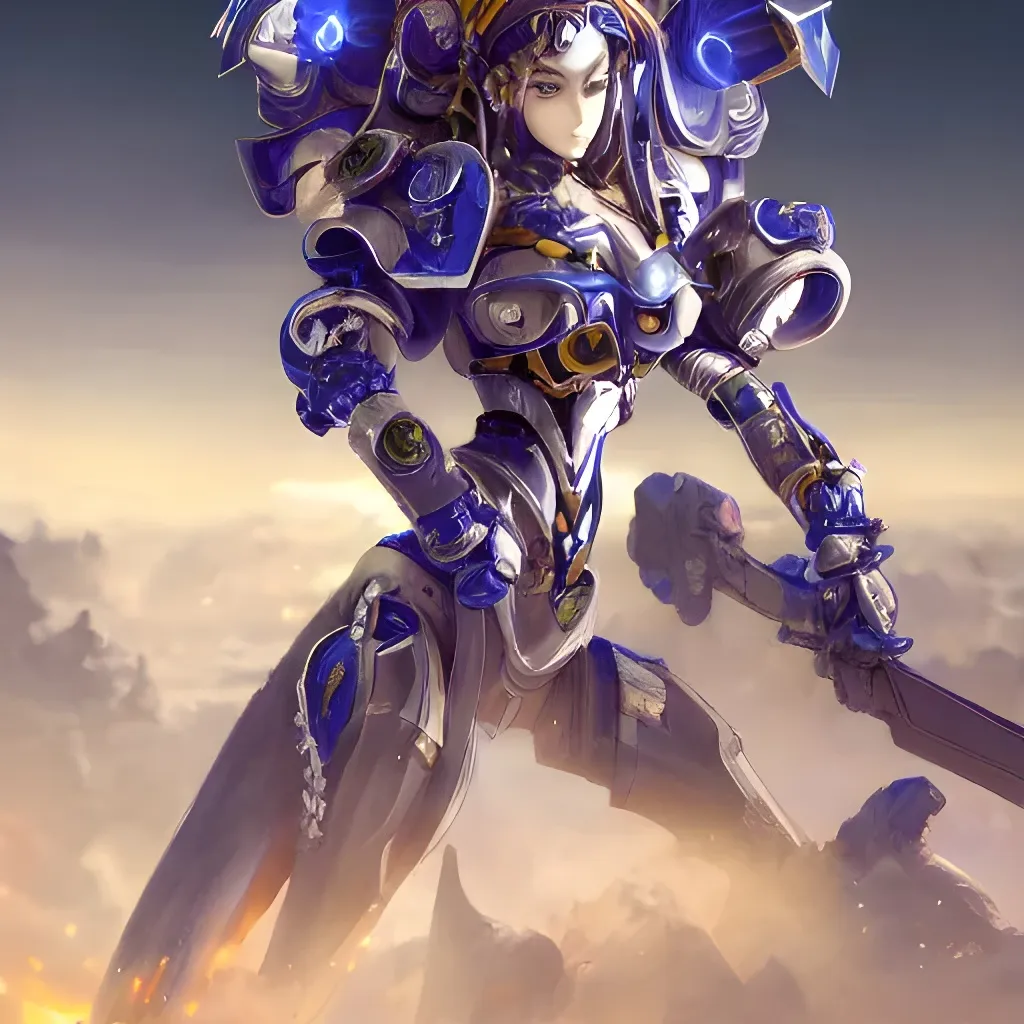 an absurdly beautiful female azure mech warrior by M... | OpenArt