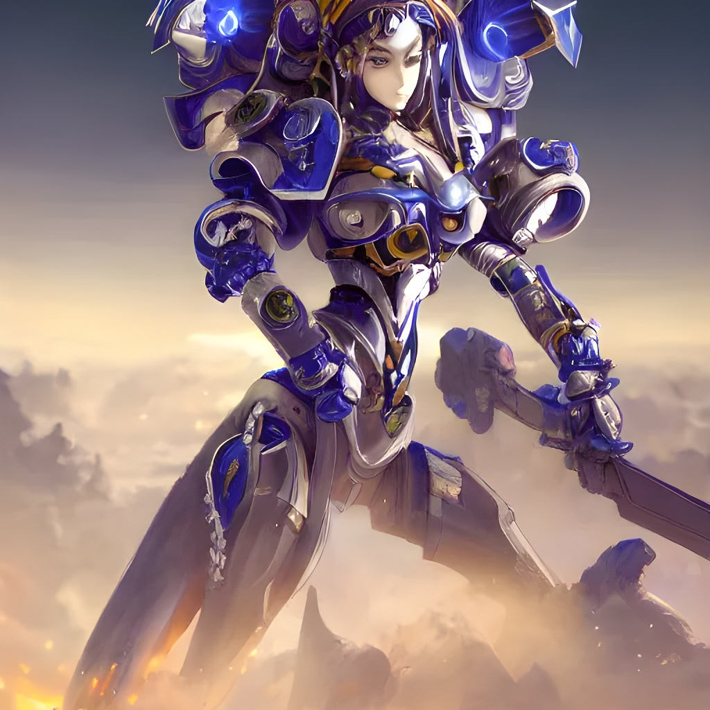 an absurdly beautiful female azure mech warrior by M... | OpenArt