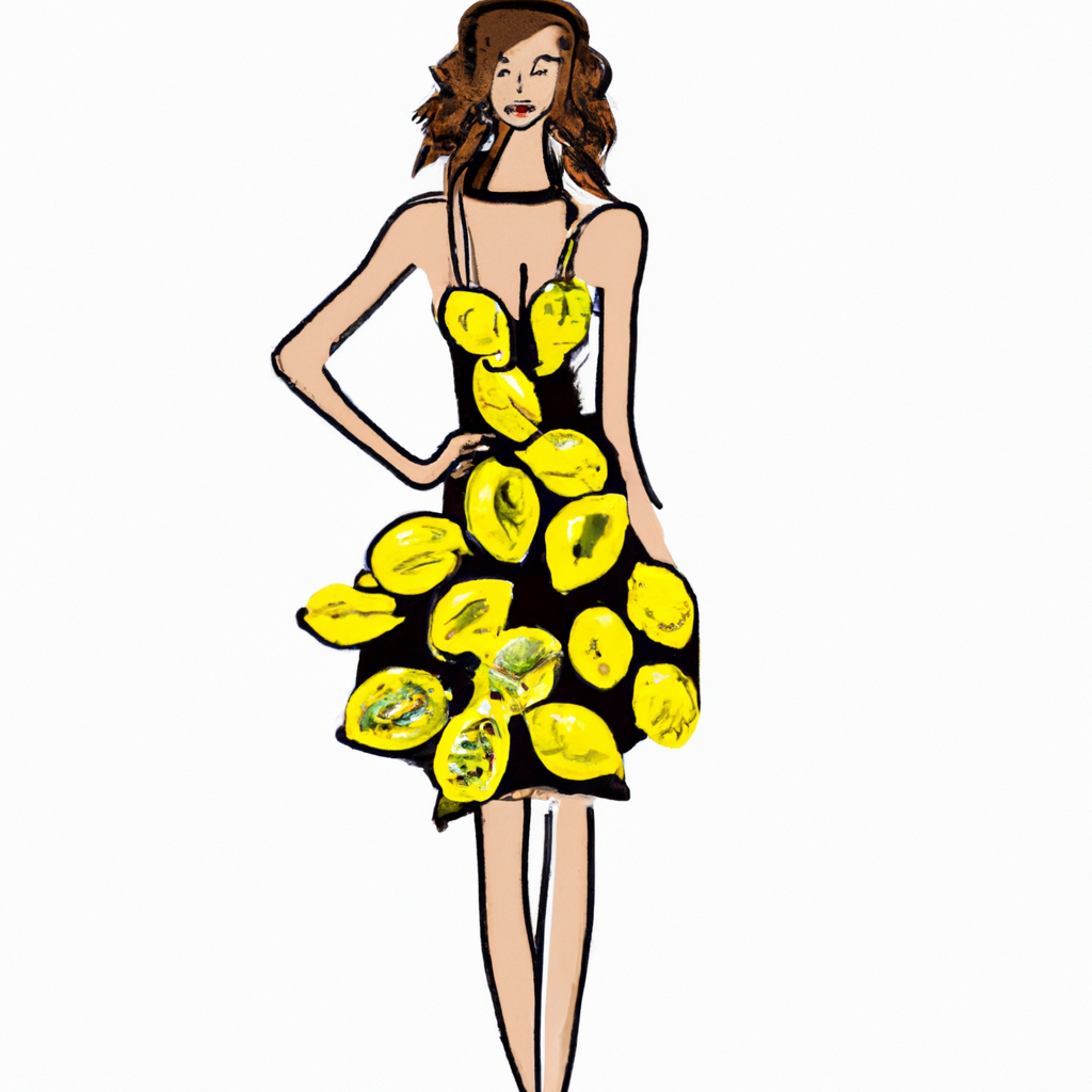 attractive cute woman wearing a lemon themed dress,... | OpenArt