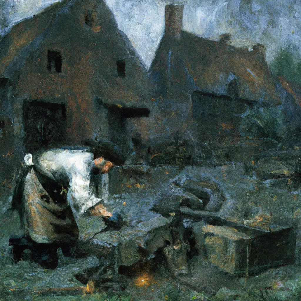 Blacksmith at Work,New Amsterdam, 1707, by Claude Monet