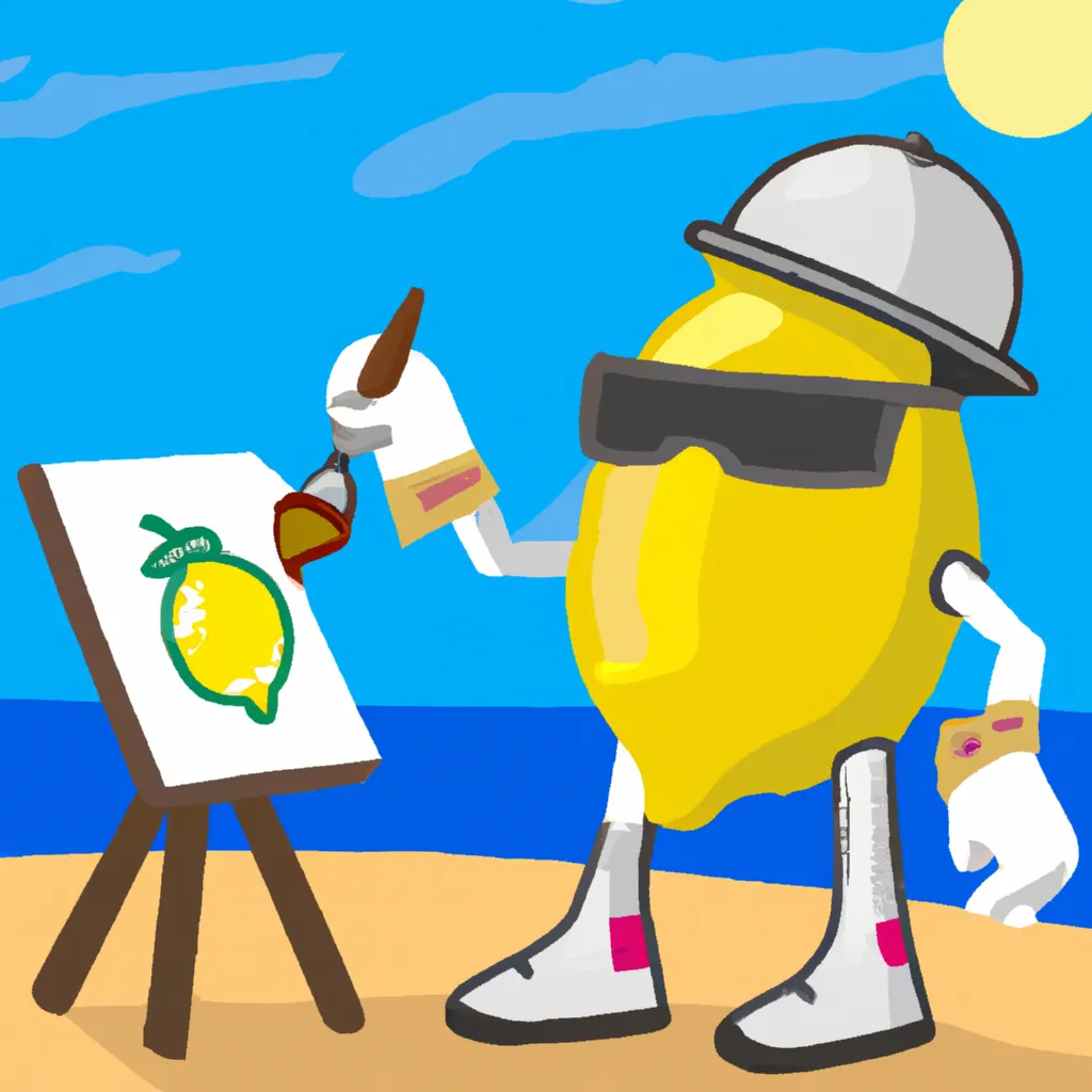 simple grinning lemon robot character in a full arti... | OpenArt