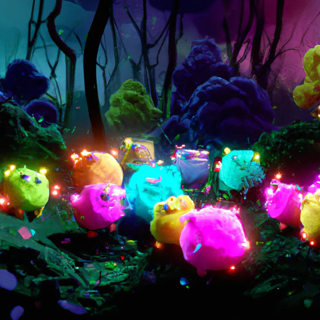 Candy Monsters destroying a forest, cute 4d rendered... | OpenArt