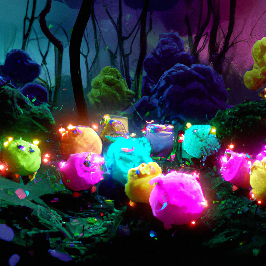 Candy Monsters destroying a forest, cute 4d rendered... | OpenArt