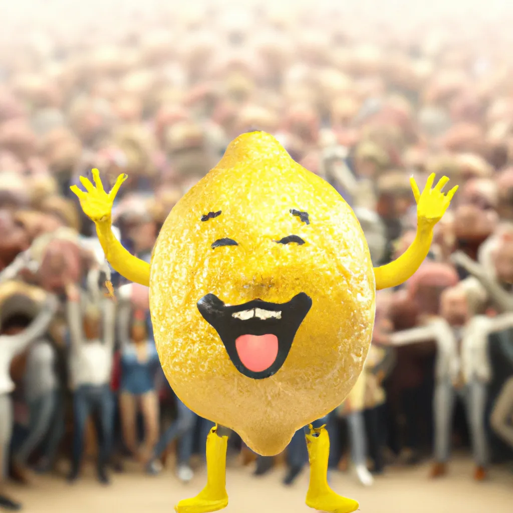 3-D, Photo-Realistic, Laughing Giant Lemon surround... | OpenArt