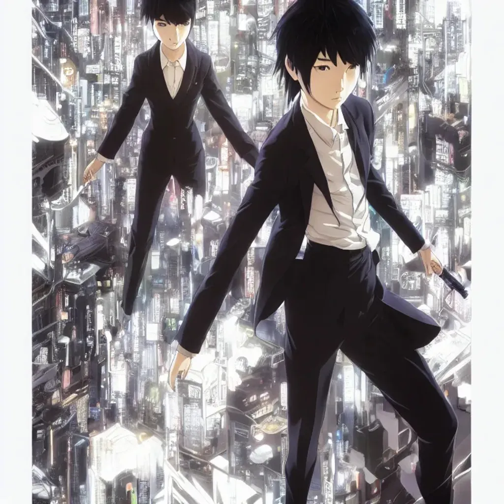 full body portrait of a japanese butler, shaded ligh...