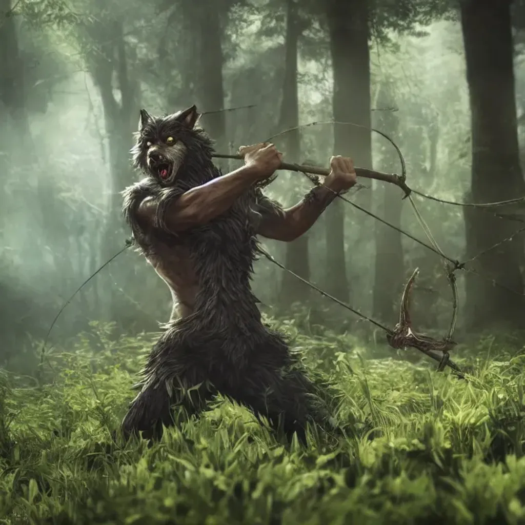 splash art of a werewolf hunter casting a net, outdo... | OpenArt