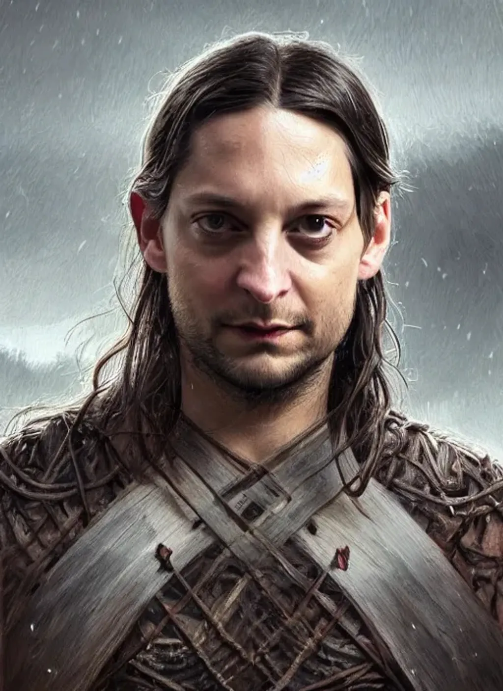 Portrait of {Tobey Maguire as an barbarian} with lon... | OpenArt