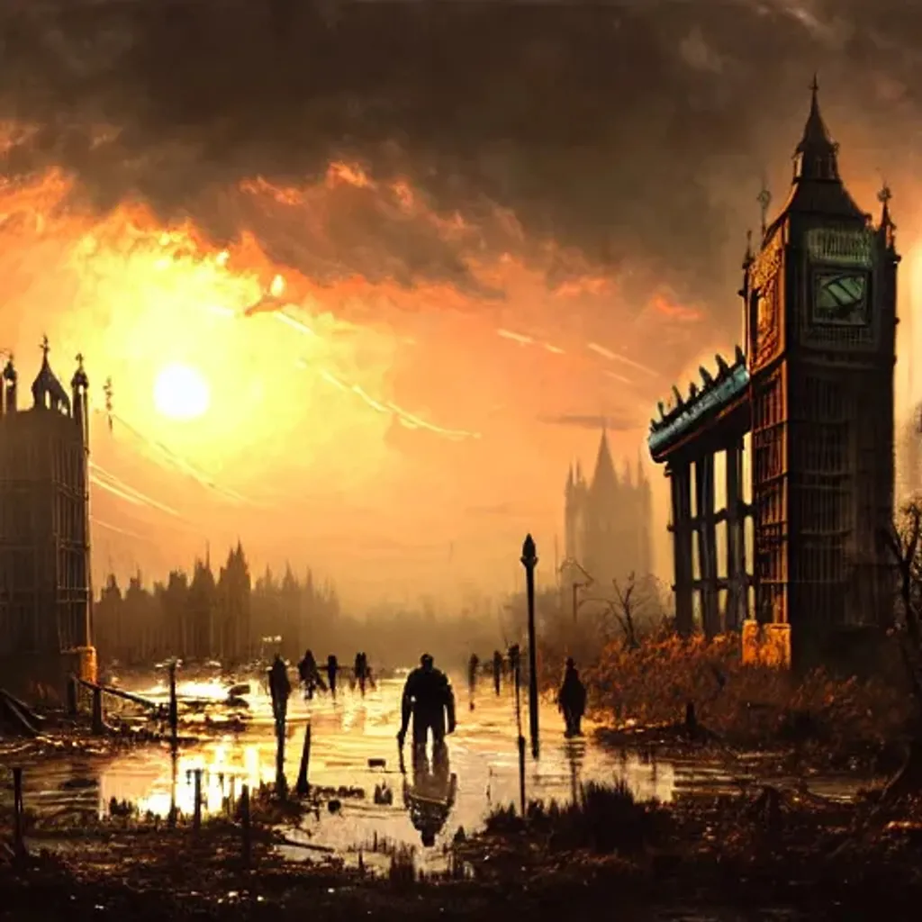 a post apocalyptic landscape of london after a major... | OpenArt