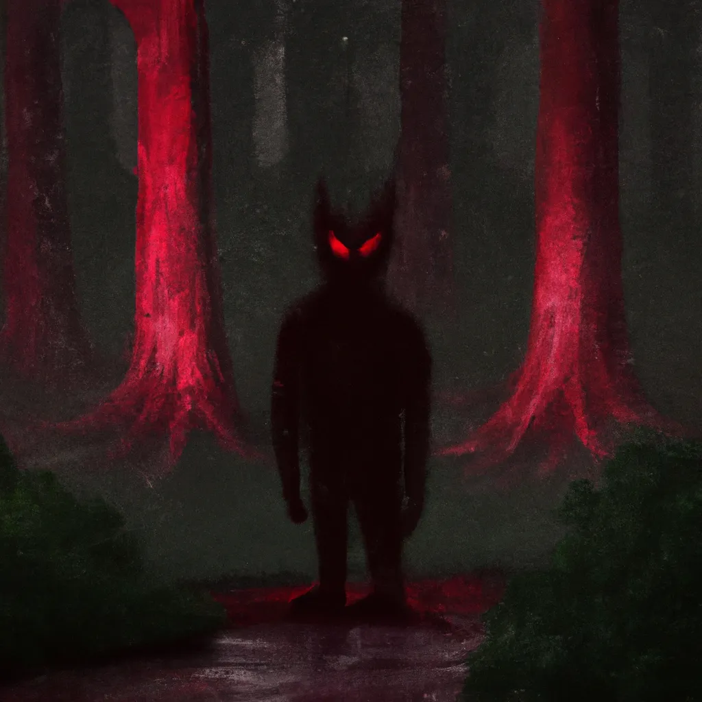 1800s painting of a big shadow creature with red glo... | OpenArt