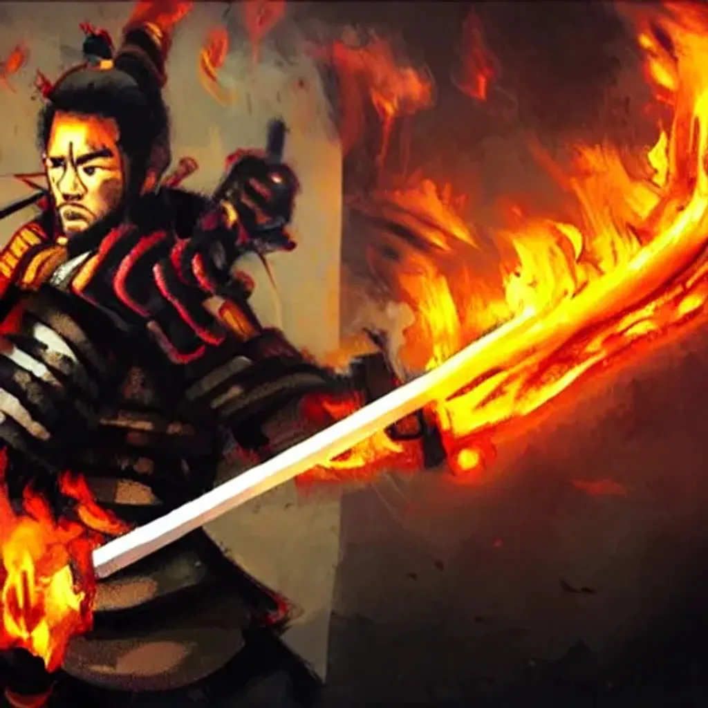 samurai on fire sword | OpenArt