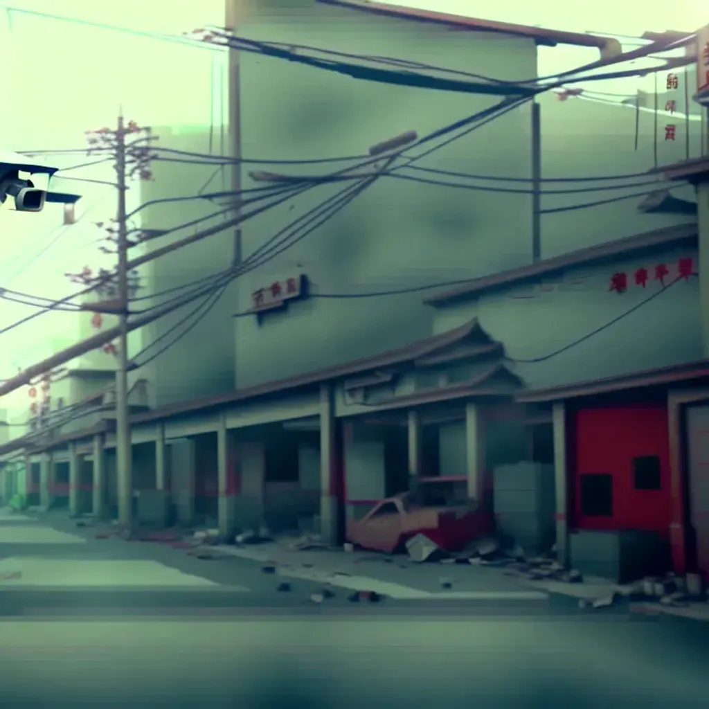 CCTV footage of a post-apocalyptic Chinese town litt... | OpenArt