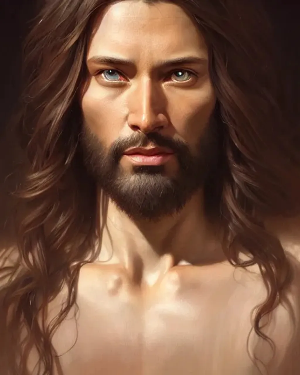 portrait of handsome Jesus dressed in white clothes... | OpenArt