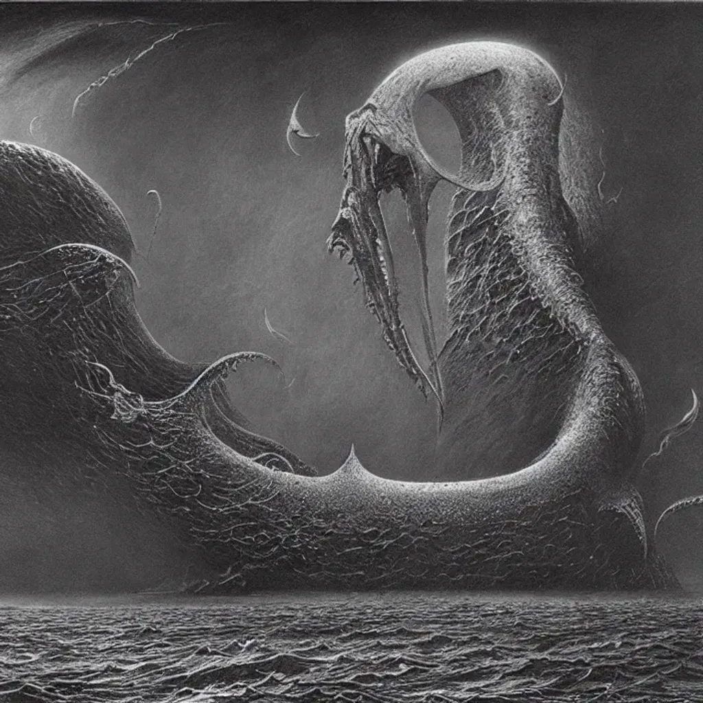 Big sea Monster, cosmic horror, by Zdzisław Beksiński | OpenArt