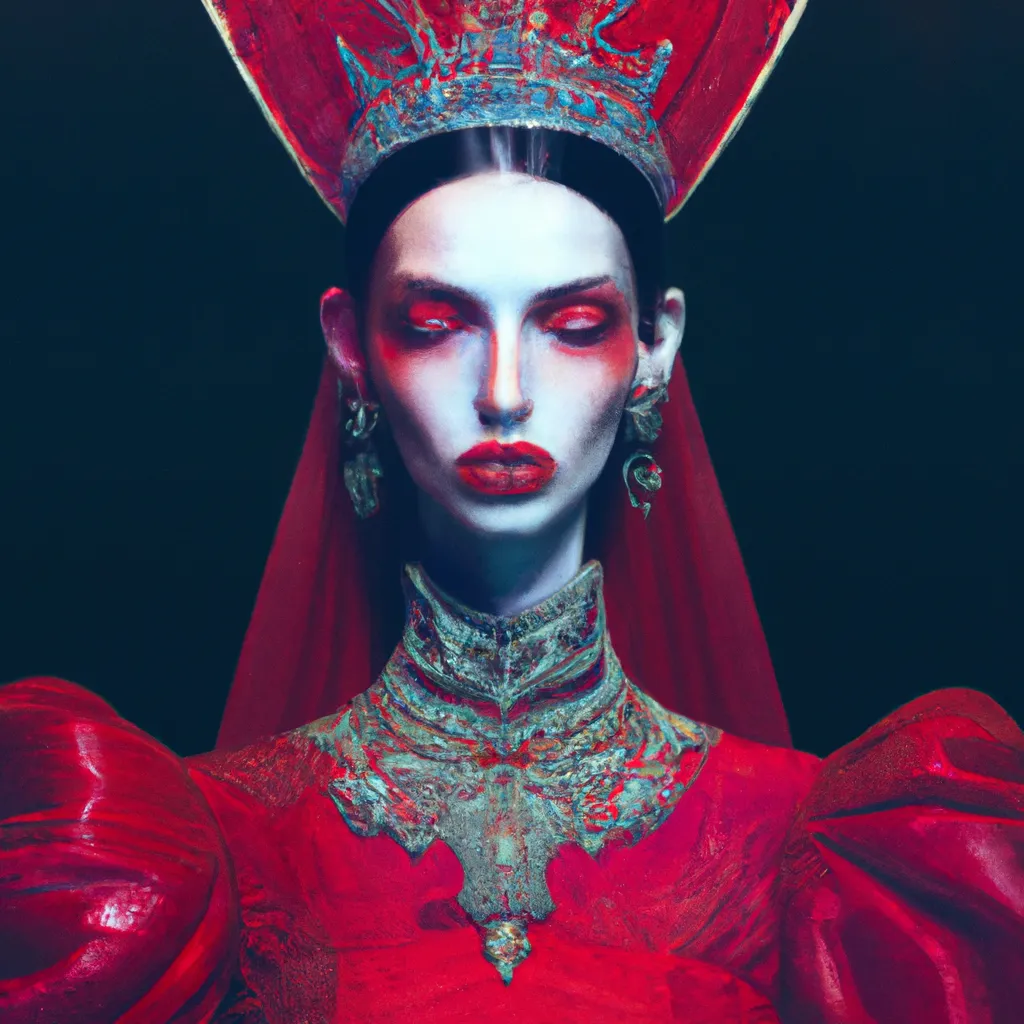 Monkey empress, green eyes, wearing a long red and b... | OpenArt