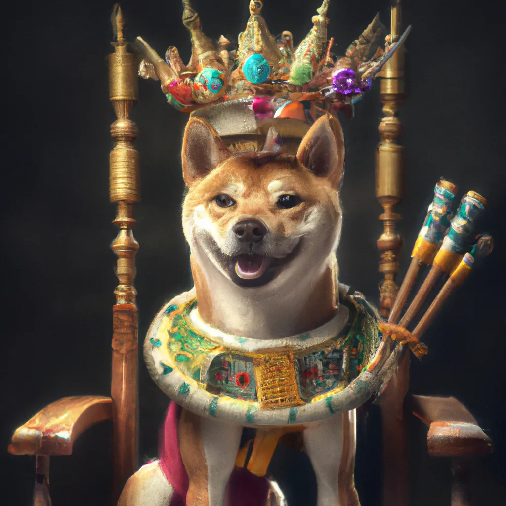 a Shiba inu wearing a purple beret eating a baguette... | OpenArt