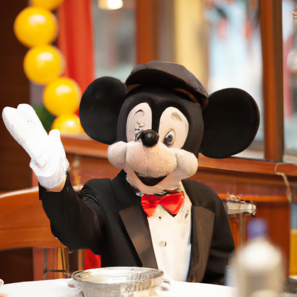 Mickey Mouse dressed as a waiter in an Italian resta... | OpenArt