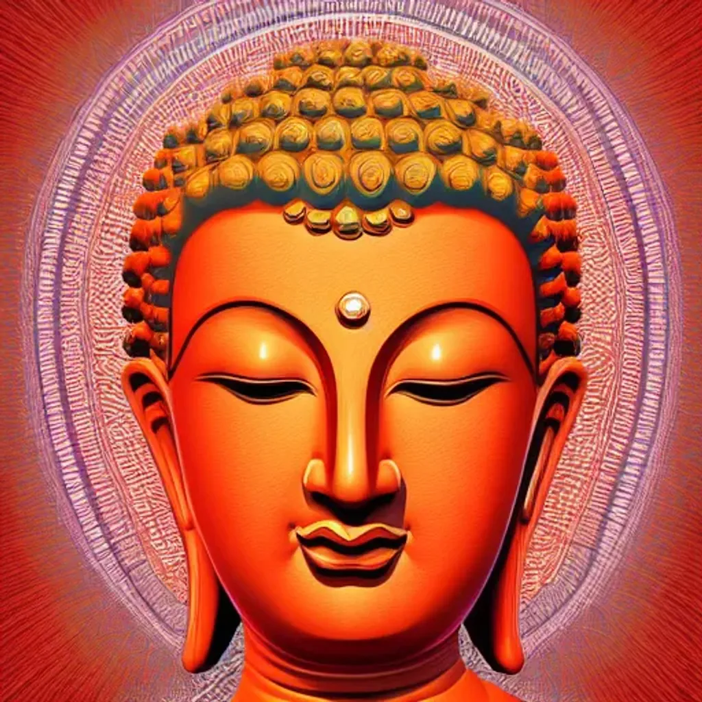 symmetrical beautiful buddha, bright orange colors,... | OpenArt