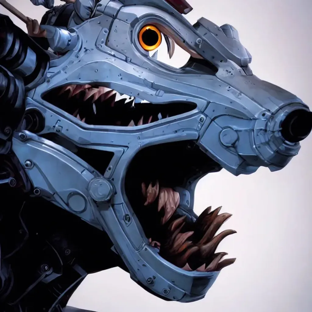 Robotic wolf, mouth open, look straight, cartoon, Ma... | OpenArt