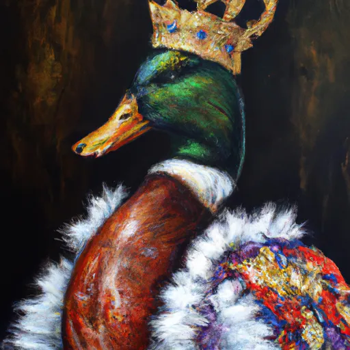 An oil painting portrait of a mallard duck wearing m... | OpenArt