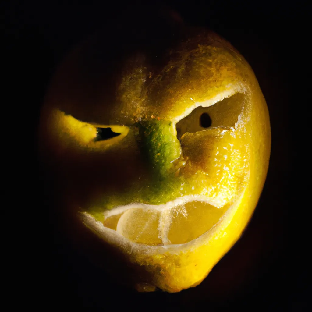 Monster face lemon carving, award winning photography | OpenArt