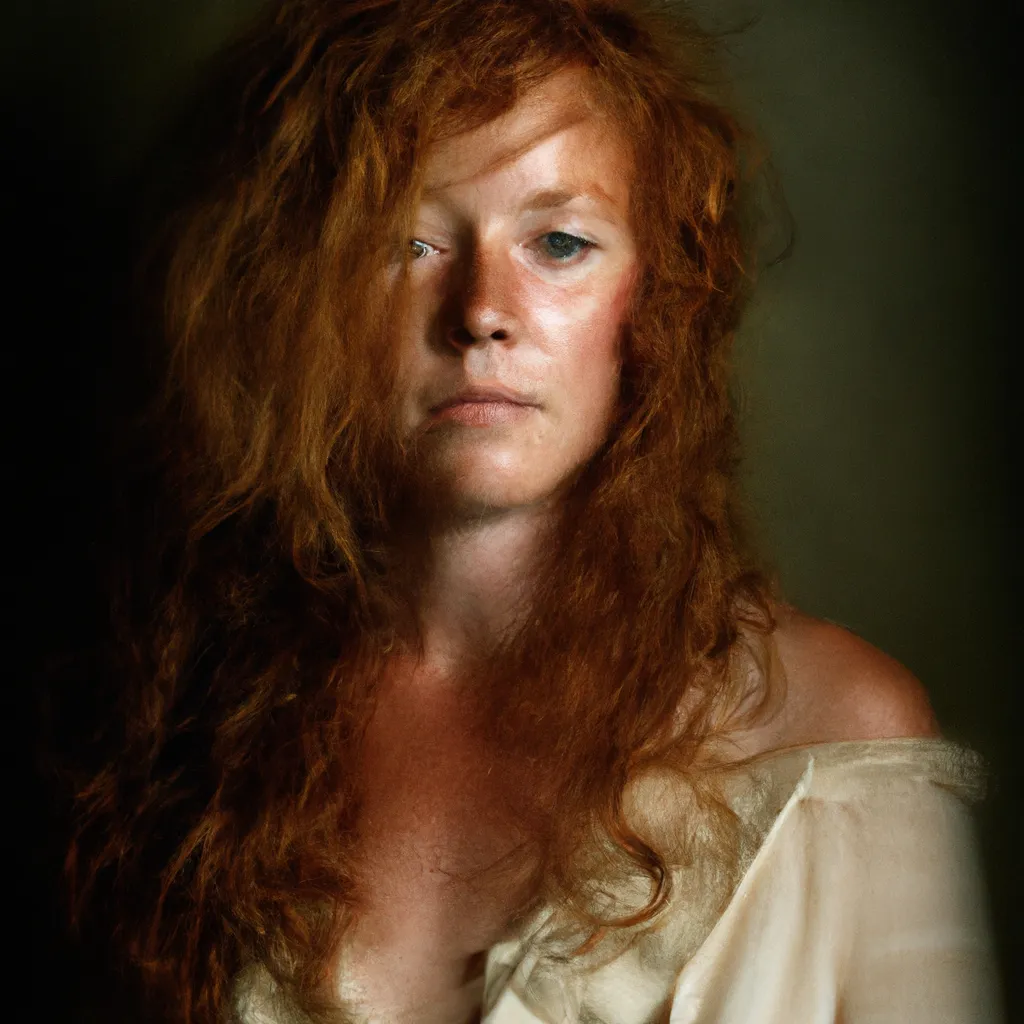 grim professional portrait, Adult red haired Girl an... | OpenArt