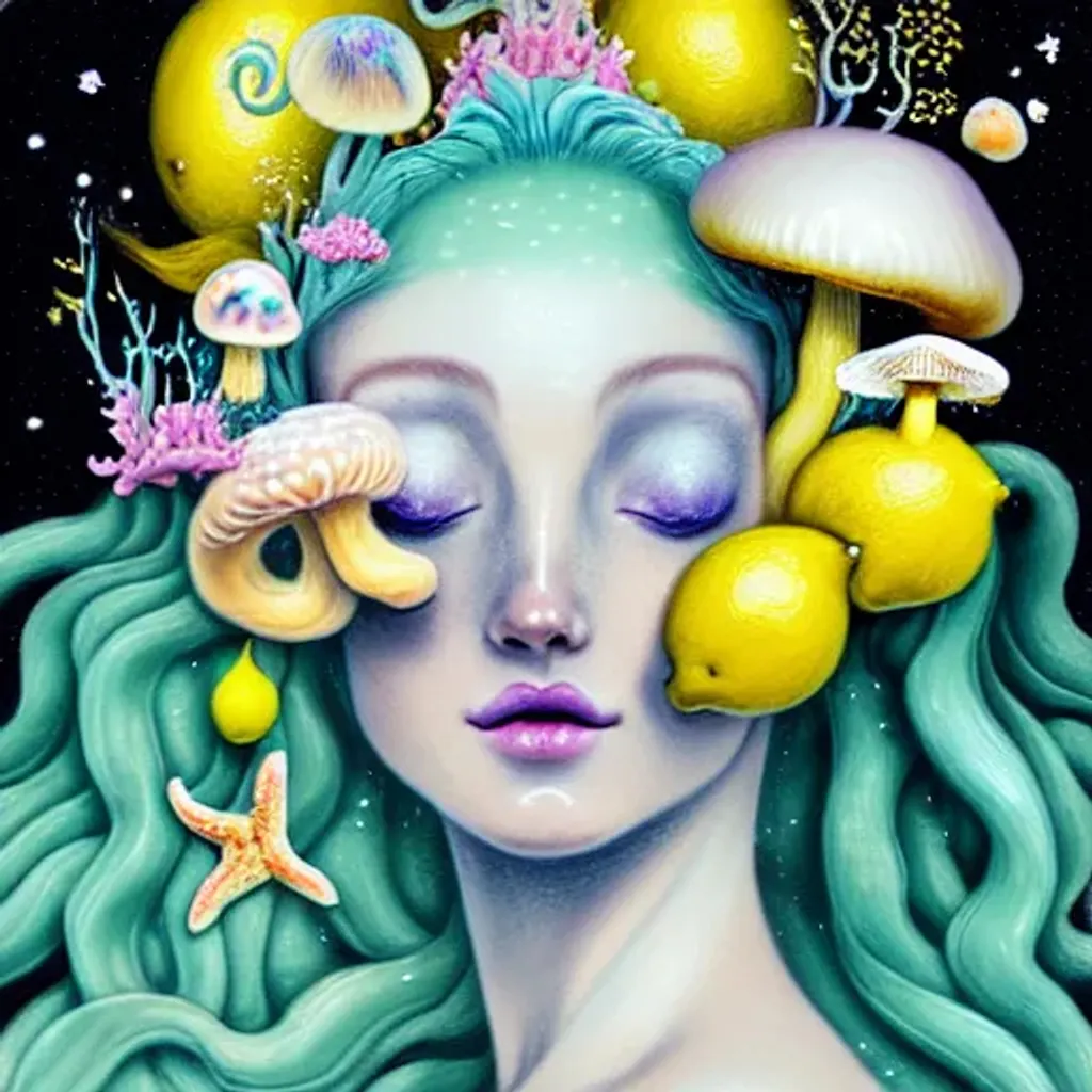 Rococo Pastel mermaid, lemons, portrait, Beautiful m... | OpenArt