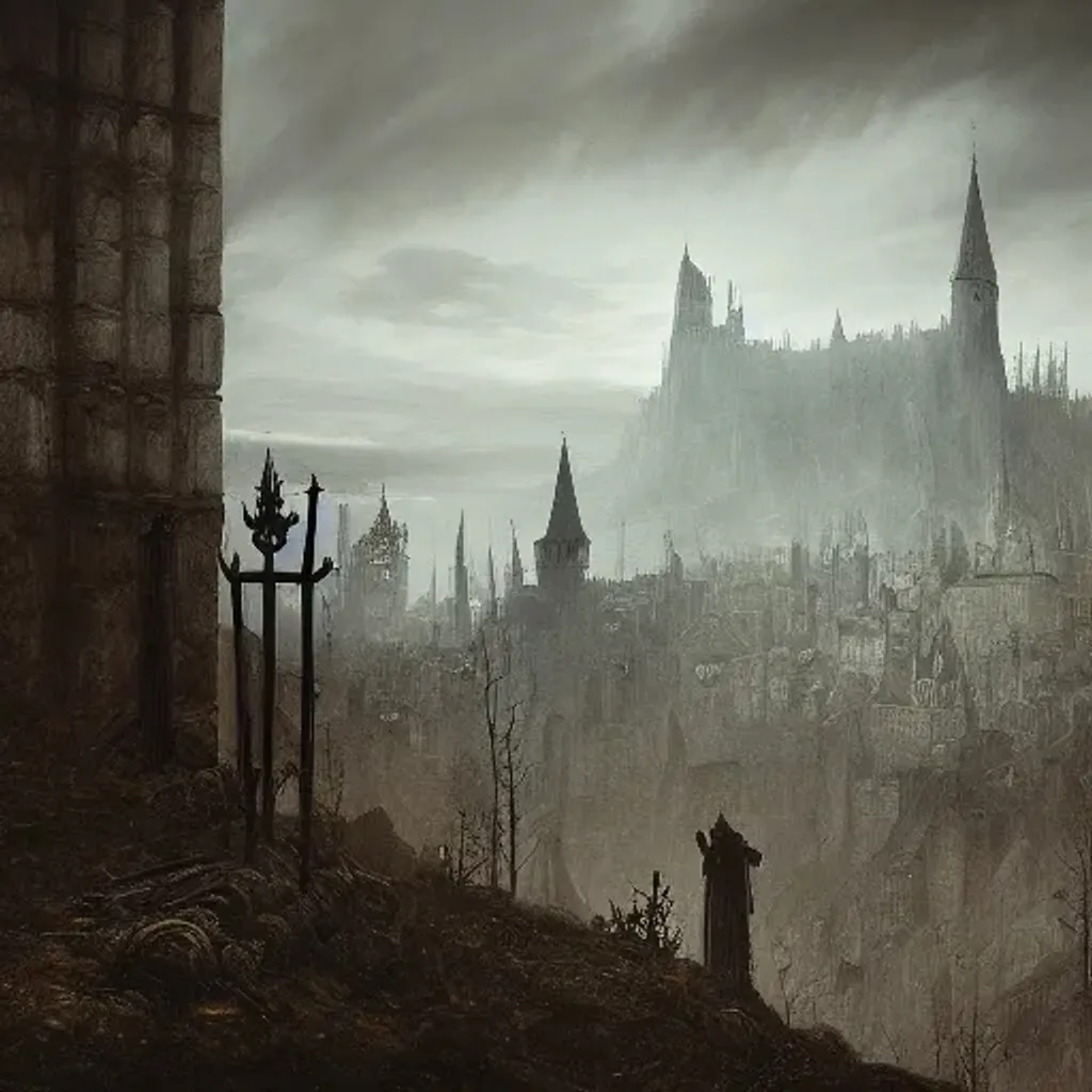 A painting of Undead Burg in Dark Souls, grim depres... | OpenArt