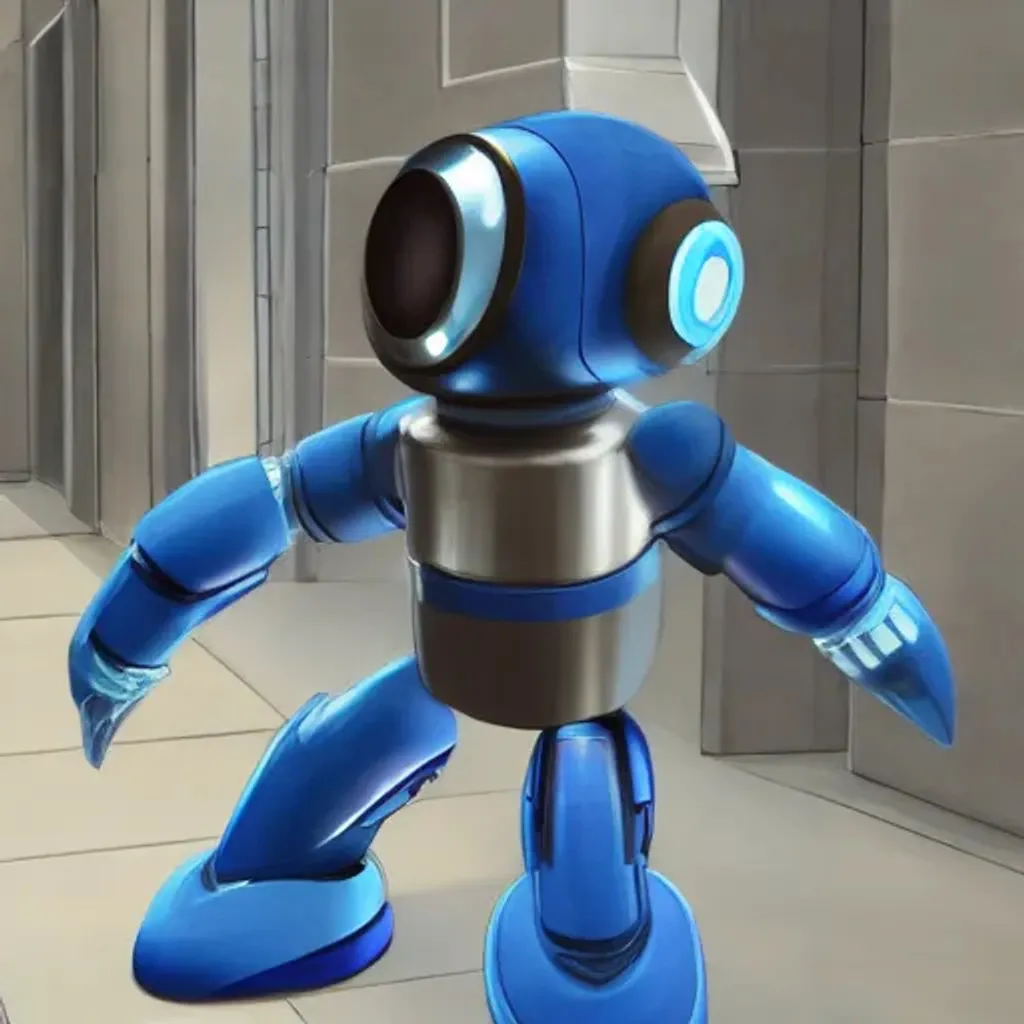 Blue High-Tech Android. Megaman. Hyper-realism. Sust... | OpenArt