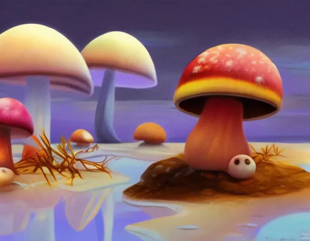 Oil painting of a cosy vintage tiny cute fungi, virg... | OpenArt