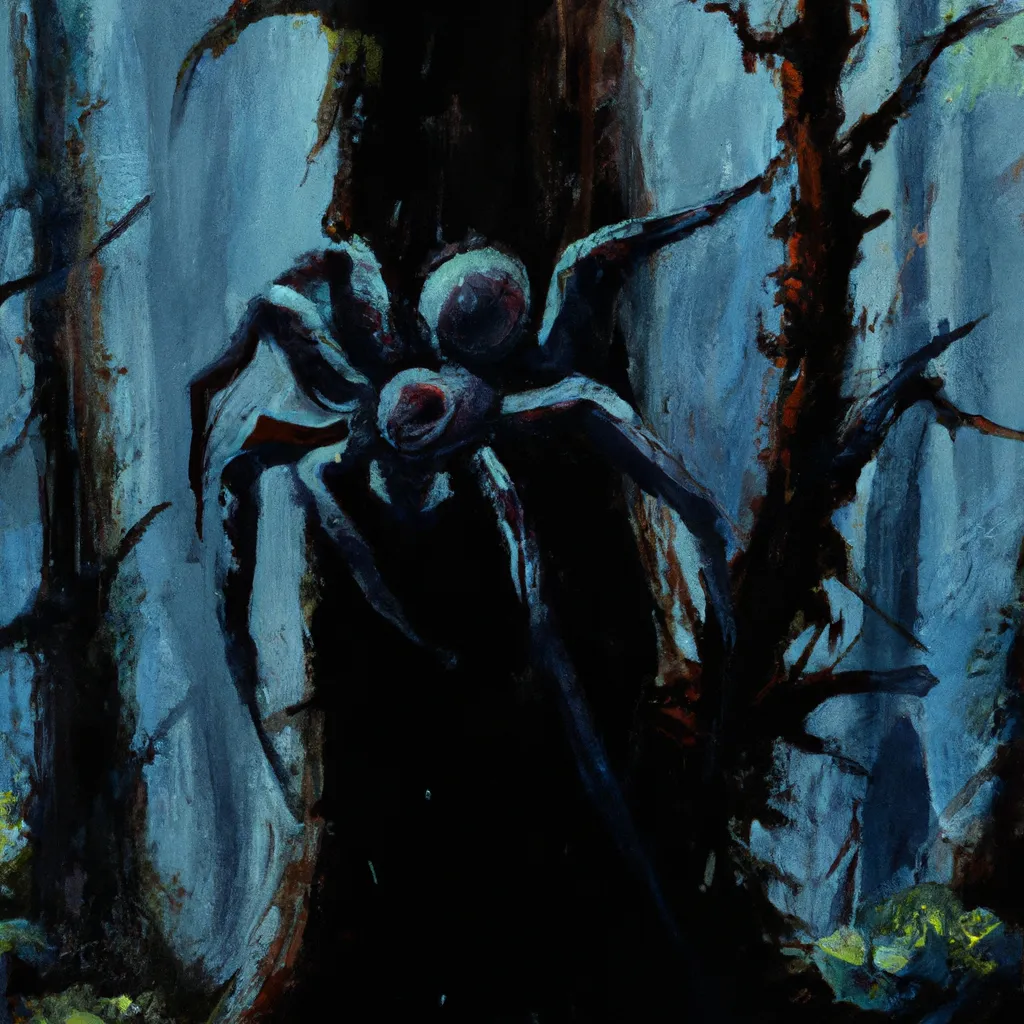 scary oil painting of a giant spider in a dark fores... | OpenArt