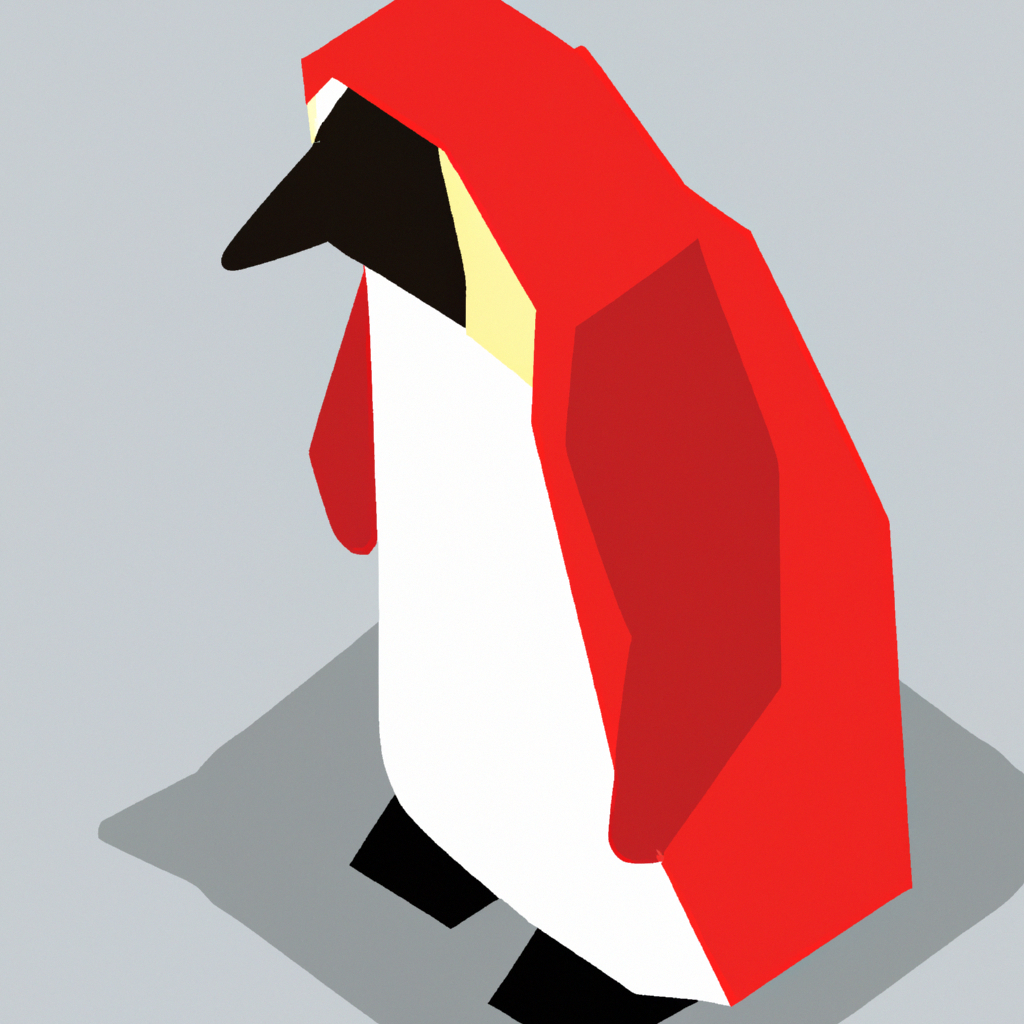 isometric emperor penguin wearing a red hoodie | OpenArt