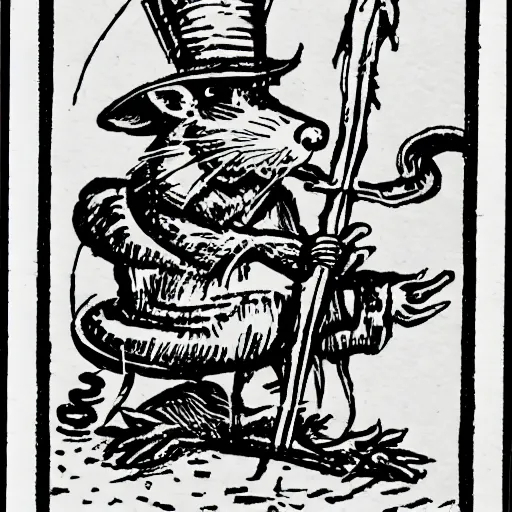 Tarot card of a rat, rat with hat, centered, card dr... | OpenArt