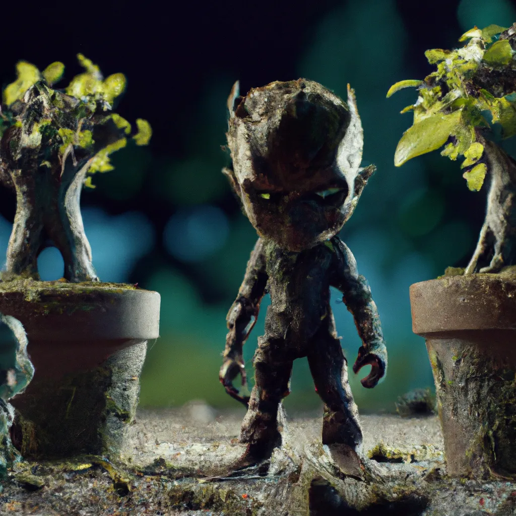 marvels mini groots standing in their hometown out o... | OpenArt