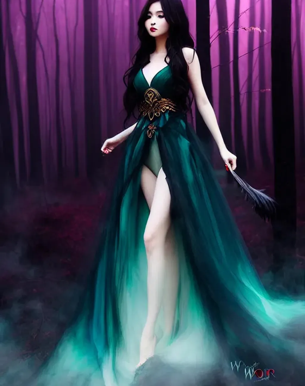 Wampire demon queen Raven dress hand dying dark fore... | OpenArt