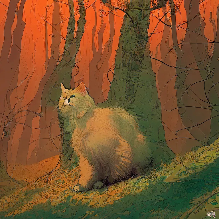 a persian cat by painted by Moebius and Ashley Wood... | OpenArt