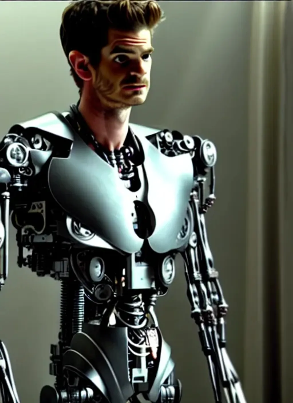 Movie screenshot of Andrew Garfield as a cyborg | OpenArt