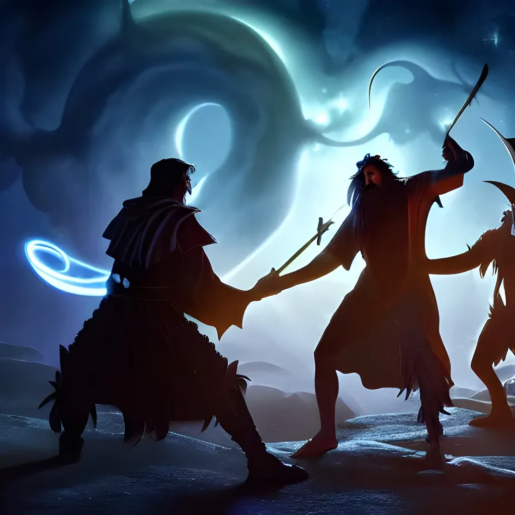 Acrobatic battle, monster vs Zulu warrior, grappling... | OpenArt