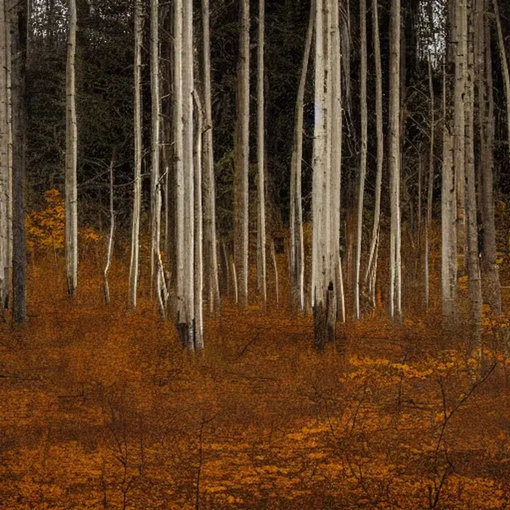 dead trees in autumn forest at night, liminal space | OpenArt