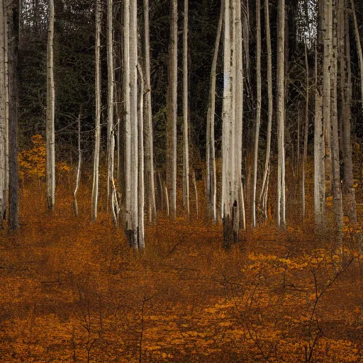dead trees in autumn forest at night, liminal space | OpenArt