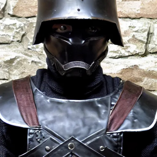a soldier dressed in a sharp imposing black combat a... | OpenArt