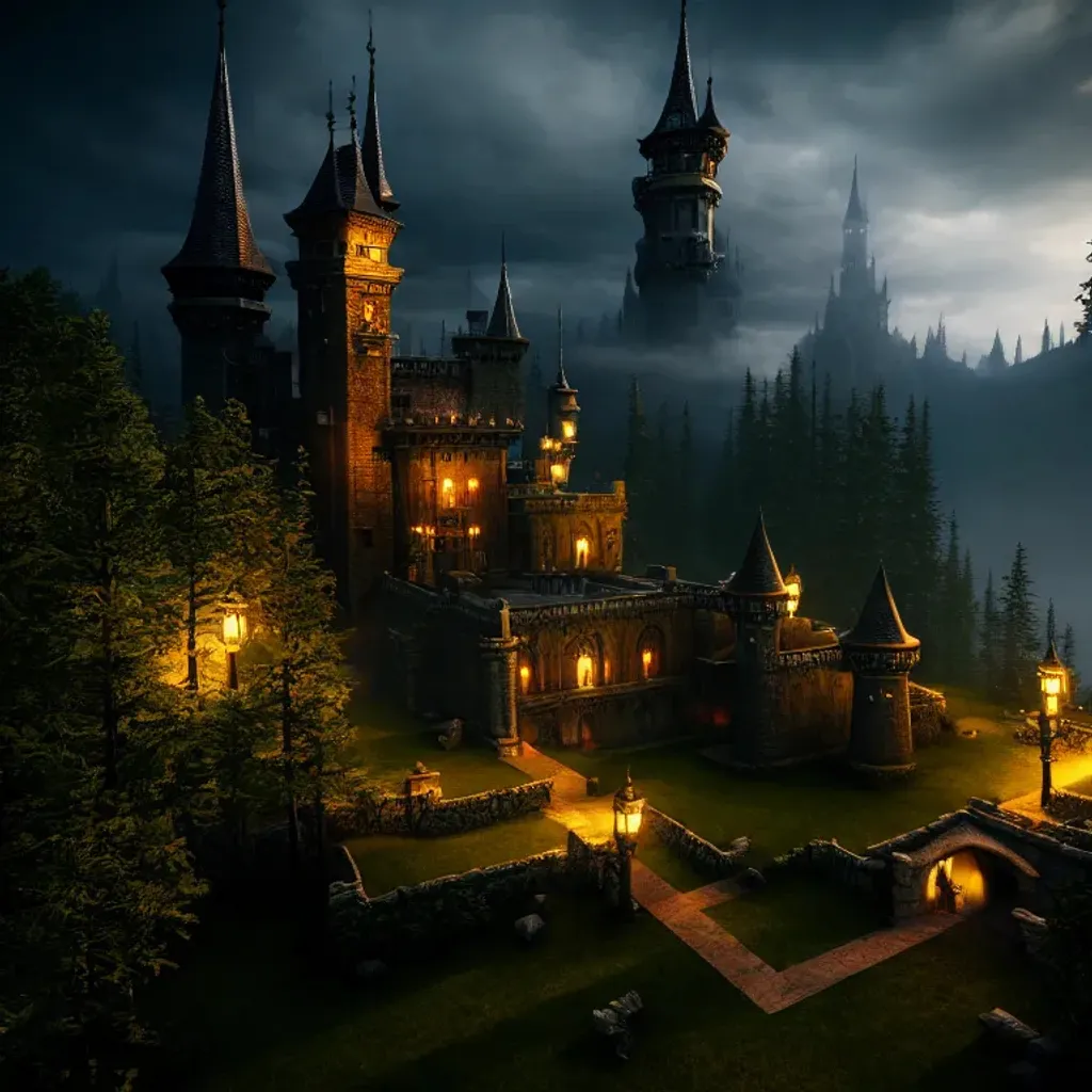 a vampire castle, cinematic lighting, establishing s... | OpenArt