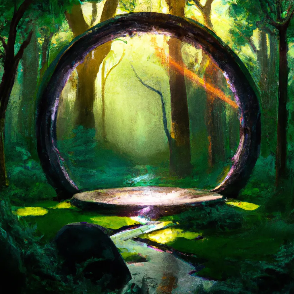 a round portal in the middle of the forest, cinemati... | OpenArt