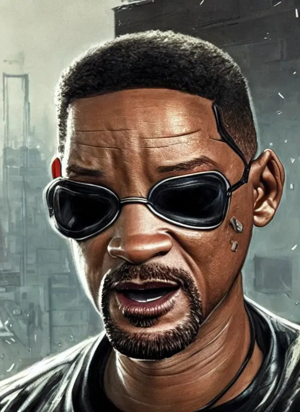 Portrait of {Will Smith as Terminator} with {graying... | OpenArt