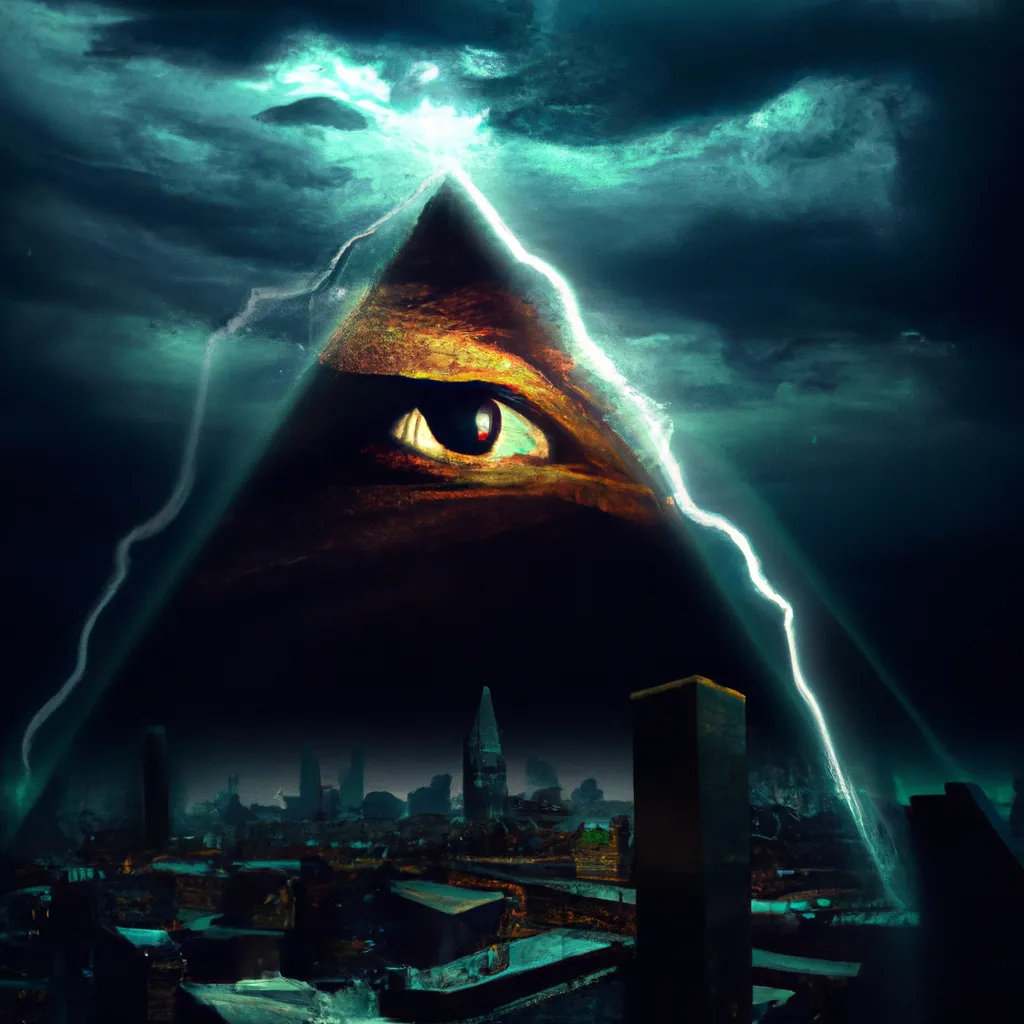 hyper realistic, Illuminati evil pyramid eye city ni... | OpenArt