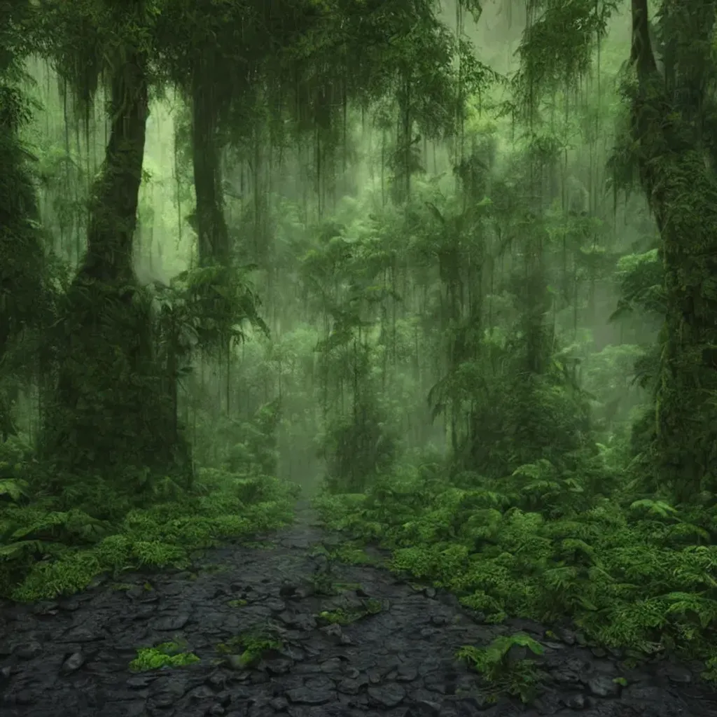 Dark rain forest with 2 paths, photorealistic, hyper... | OpenArt
