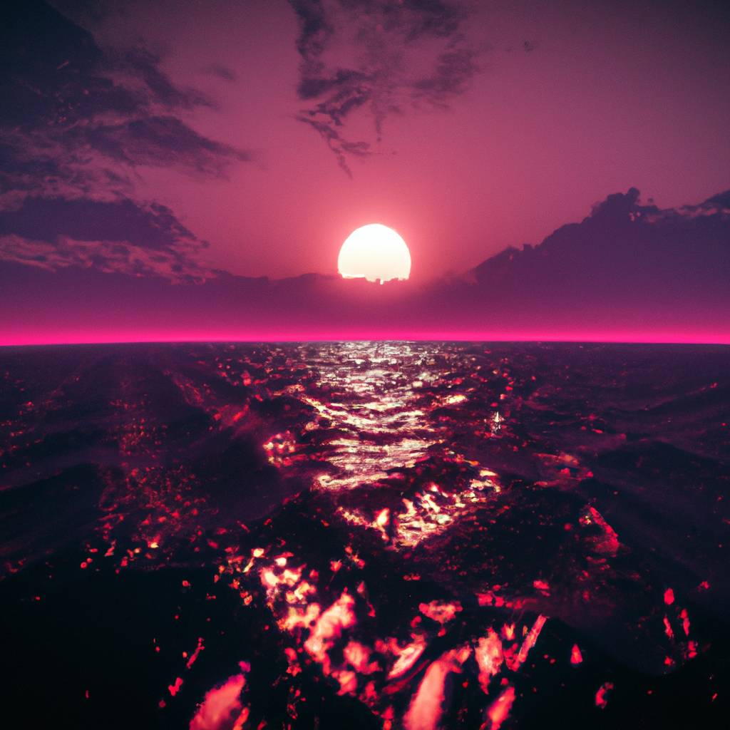 A synthwave style sunset above the reflecting water...