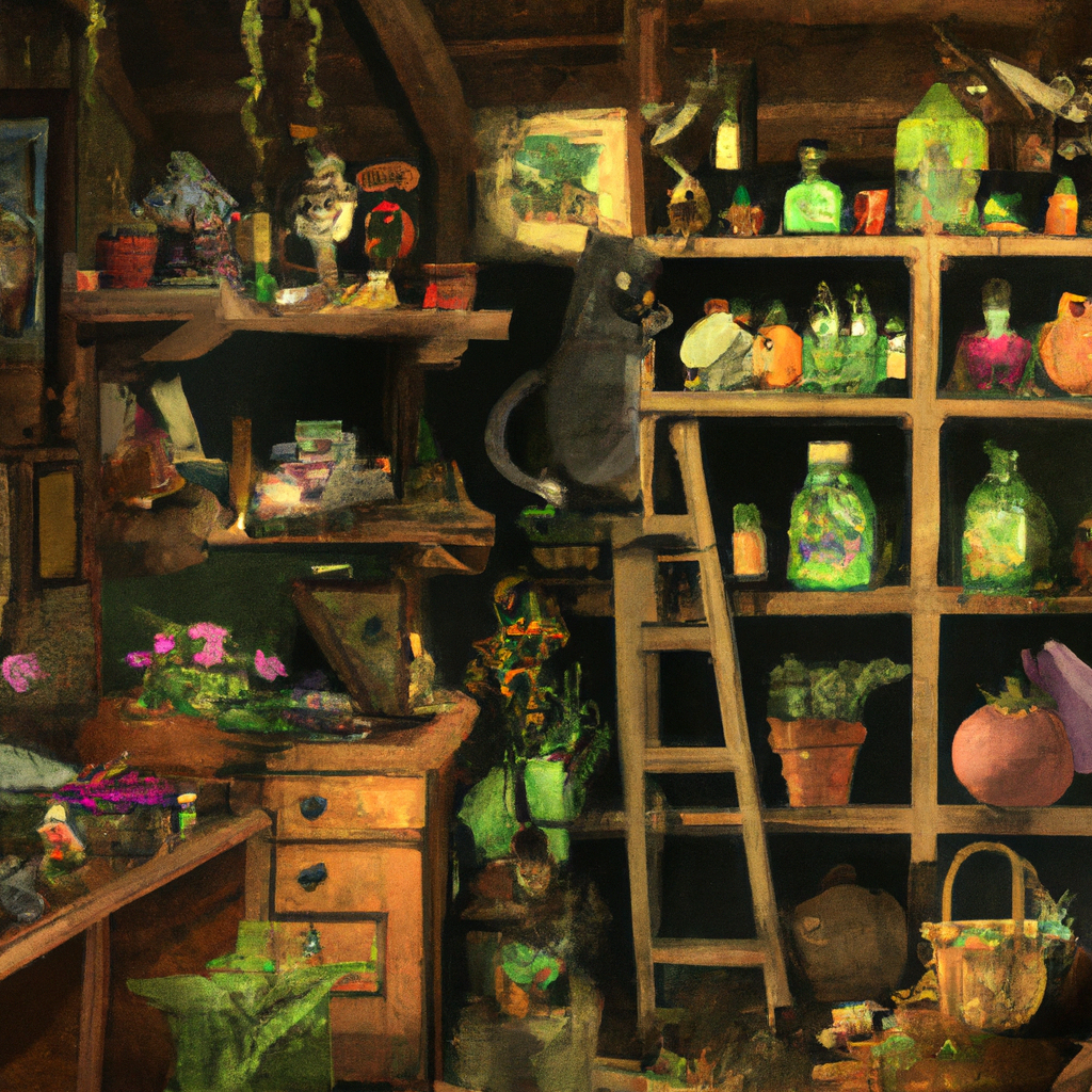 maximalism witch hut interior, cute witch brewing po... | OpenArt