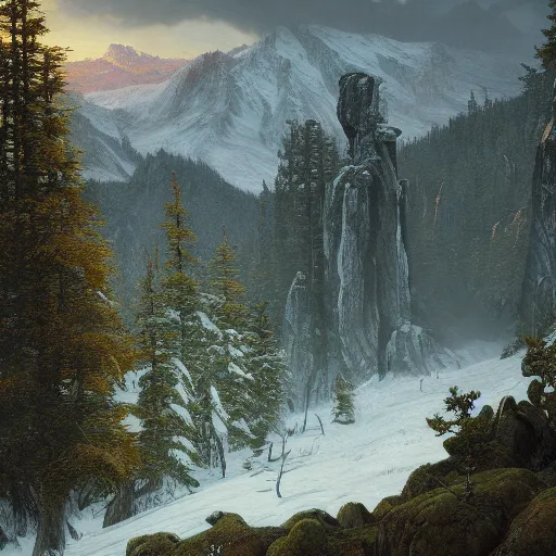 A painting of Riverwood, epic landscape, high mounta... | OpenArt