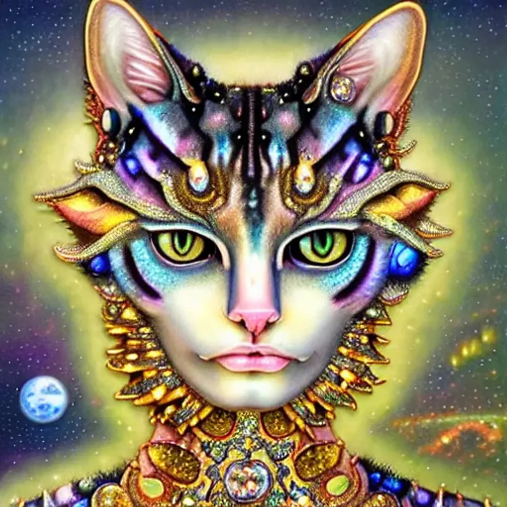 Bejewelled aesthetic cat shapeshifter felinoid godde... | OpenArt